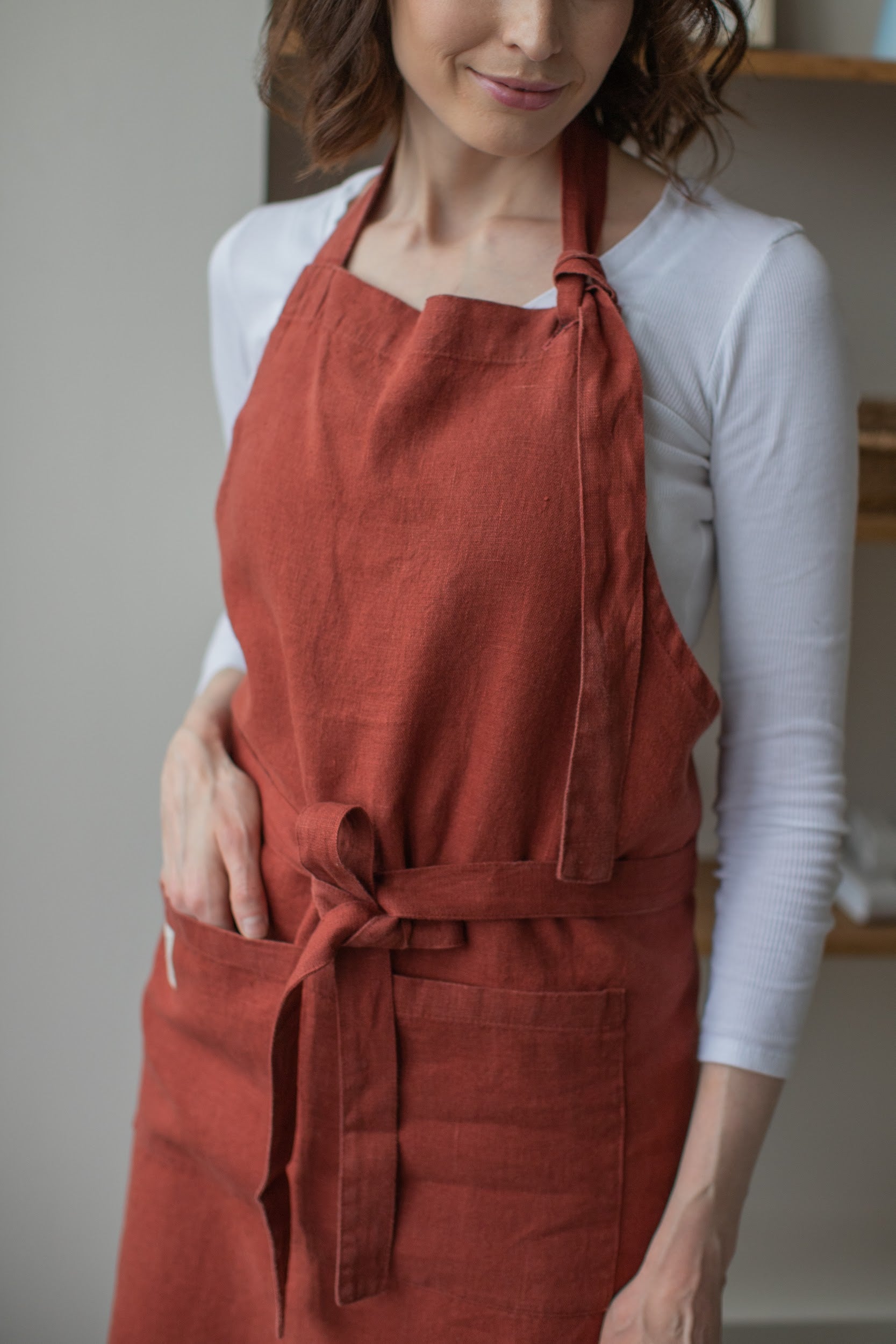 100% Linen Italian Apron in Terracotta – YOU'RE MY GOOSE